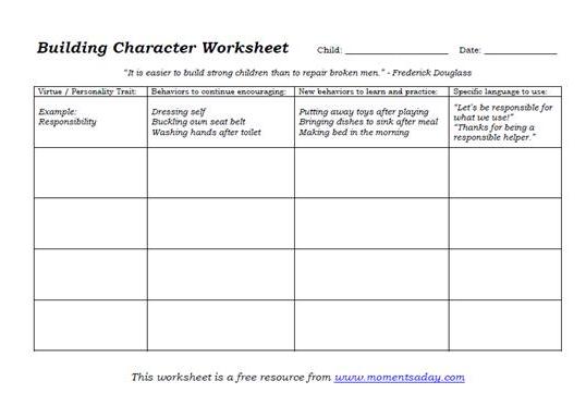 Free Character Building Worksheets (For Parents and Children) - Moments ...